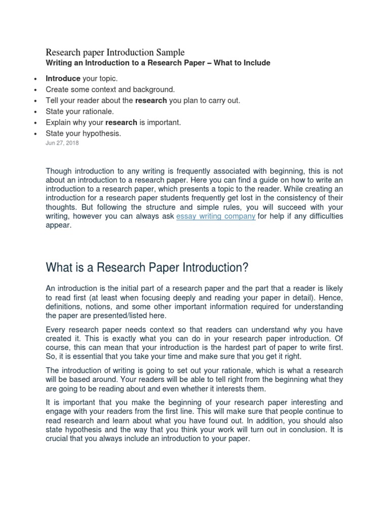 Introduction Examples For Research Paper