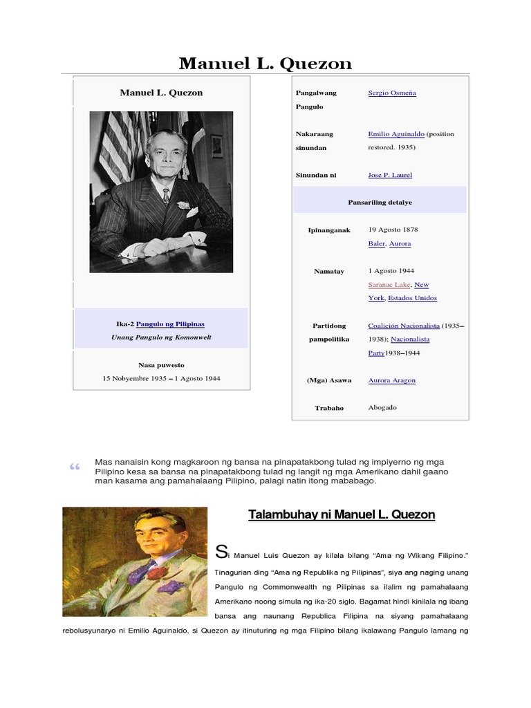 Talambuhay Ni Manuel L. Quezon | PDF