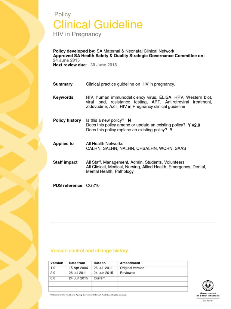 Clinical Guideline: HIV in Pregnancy | PDF | Management Of Hiv/Aids ...