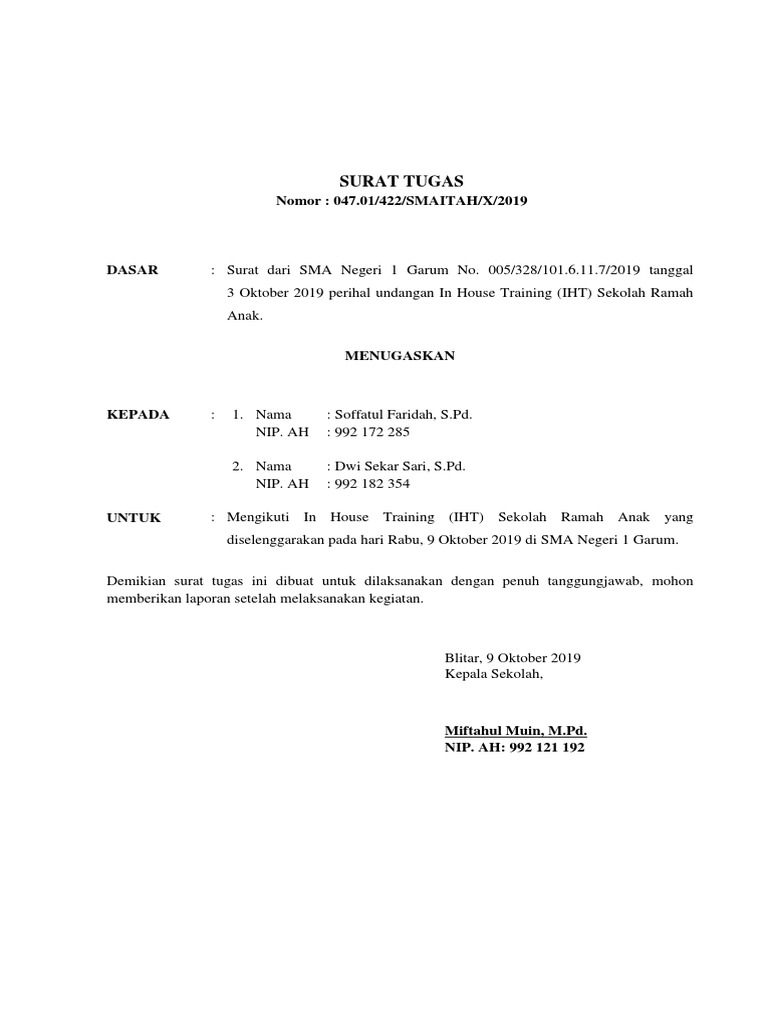 Surat Tugas IHT | PDF