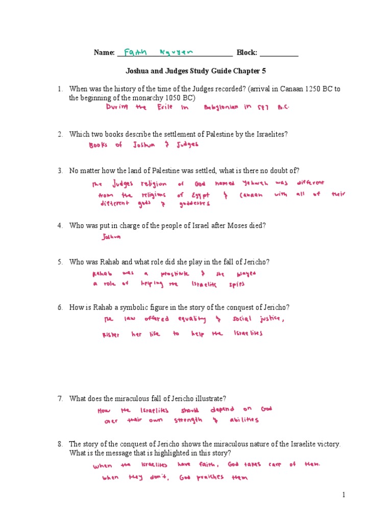 Study Guide For Joshua and Judges Unit | PDF | Book Of Judges | Israelites
