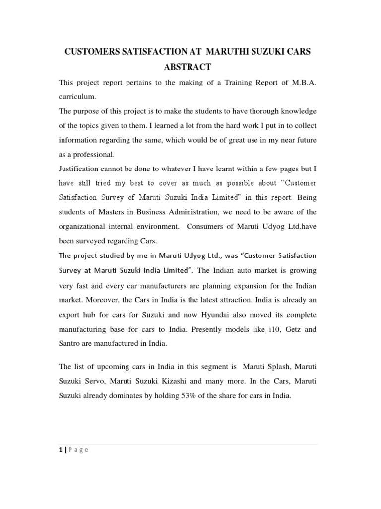 Customer Satisfaction WRT Maruti Cars | PDF | Consumer Behaviour ...