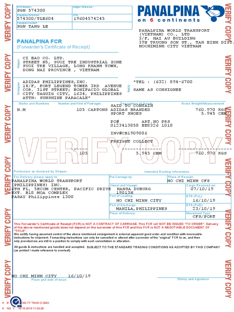 Panalpina FCR: (Forwarder's Certificate of Receipt) | PDF | Cargo ...