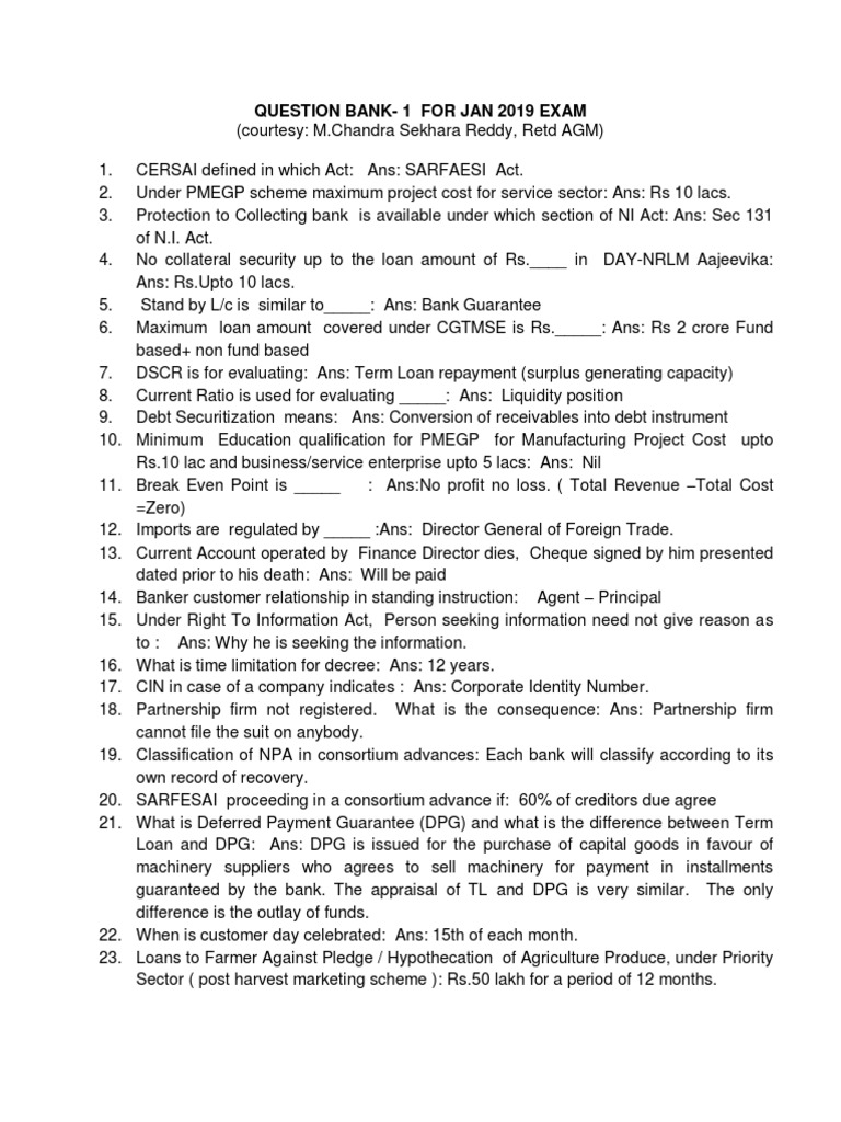 Question Bank 1 Jan 2019 | PDF | Deposit Account | Banks