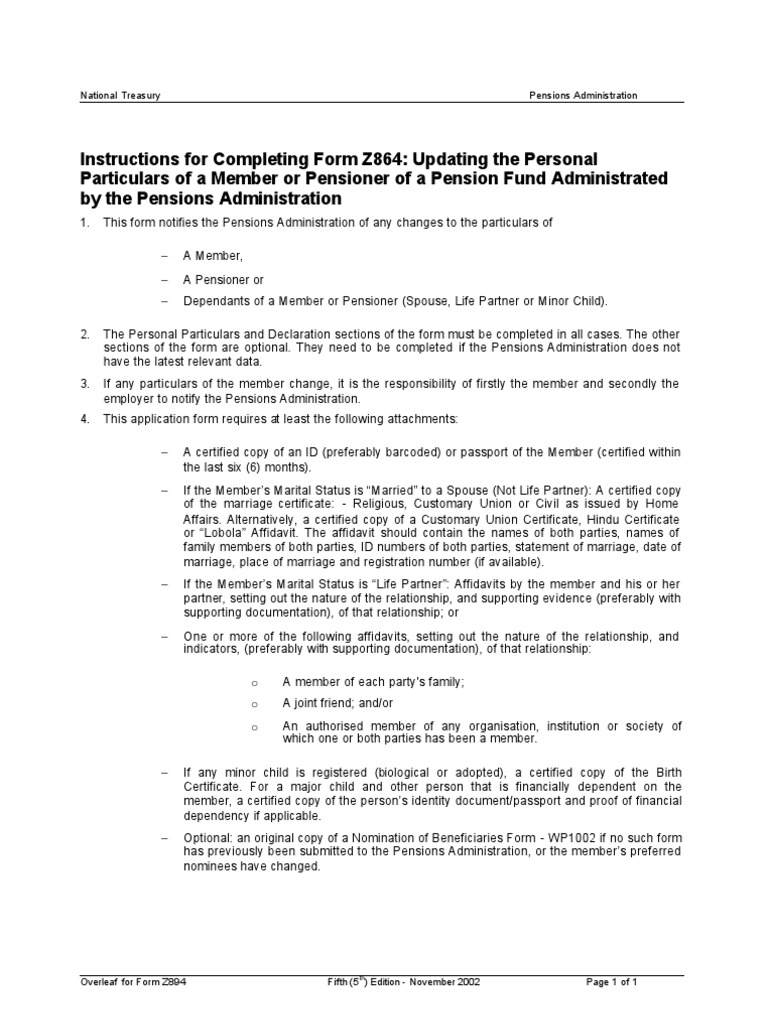 Instructions For Completing Form Z864 | PDF | Identity Document | Marriage