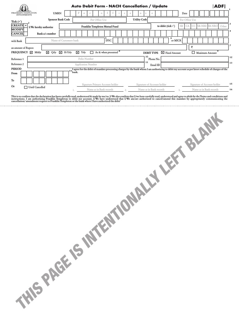 Franklin Sip Cancel Form | PDF | Debit Card | Banks