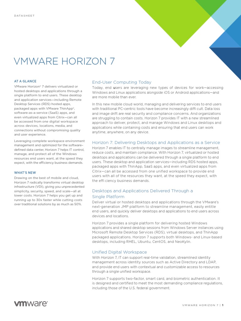 Vmware Horizon 7 Datasheet | PDF | V Mware | Virtualization