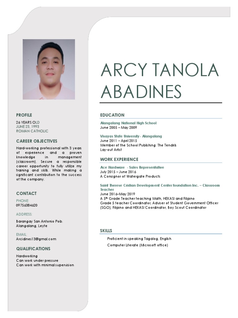 Arcy Tanola Abadines: Profile Education | PDF | Wellness