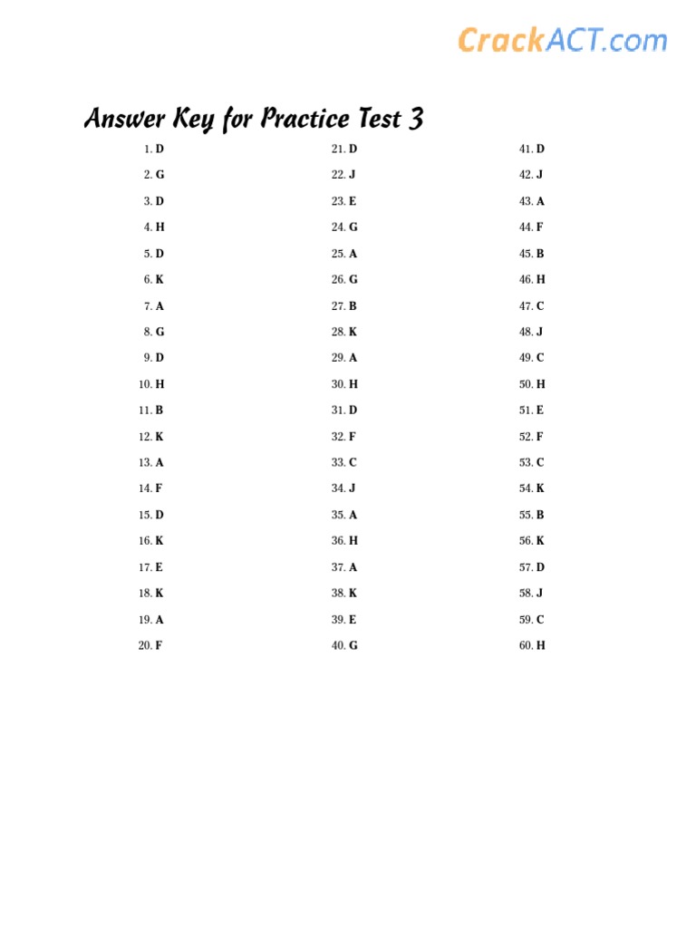 Answer Key For Practice Test 3 | PDF
