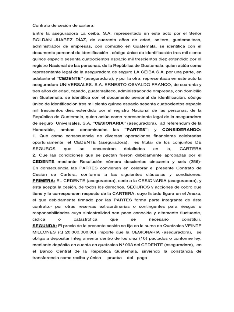 2 Contrato de Cesion de Cartera de Creditos | PDF | Póliza de seguros | Gobierno