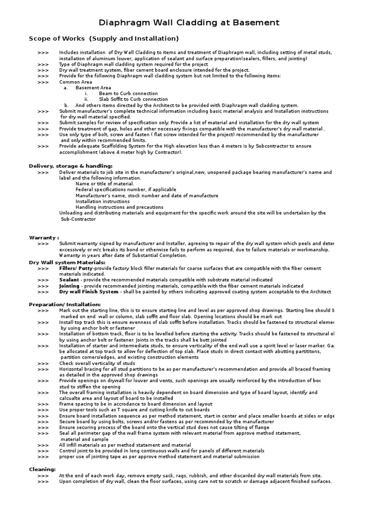 Scope of Works-Diaphragm Wall Cladding | PDF | Wall | Framing (Construction)