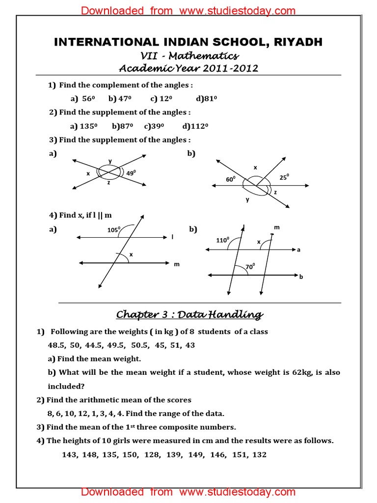 CBSE Clas 7 Maths Worksheet - Data Handling | PDF | Arithmetic Mean | Mean
