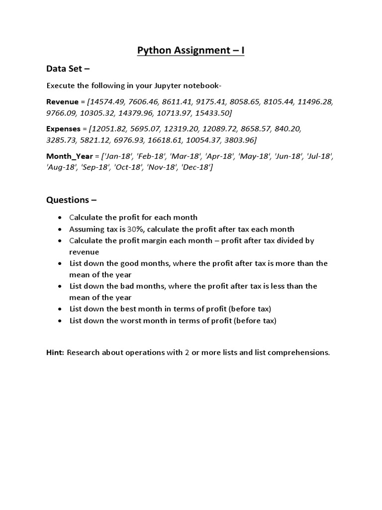 Python Assignment 1 - 08.25.2019 | PDF | Finance & Money Management ...