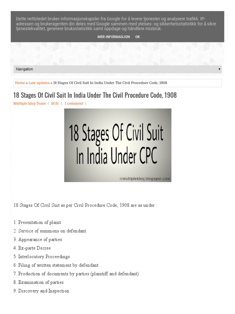 Stages of Civil Suit in India Under The Civil Procedure Code, 1908 ...