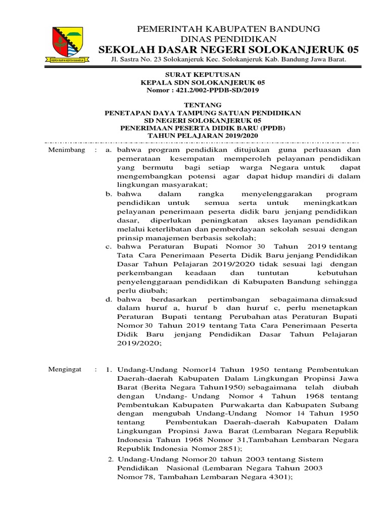 SK Daya Tampung Soljer 05 | PDF