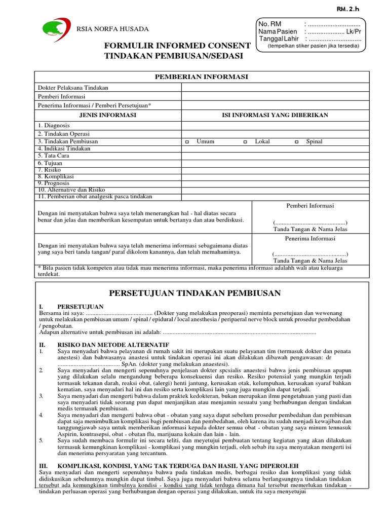 Form Ic Dan Persetujuan-Penolakan Tindakan Pembiusan | PDF
