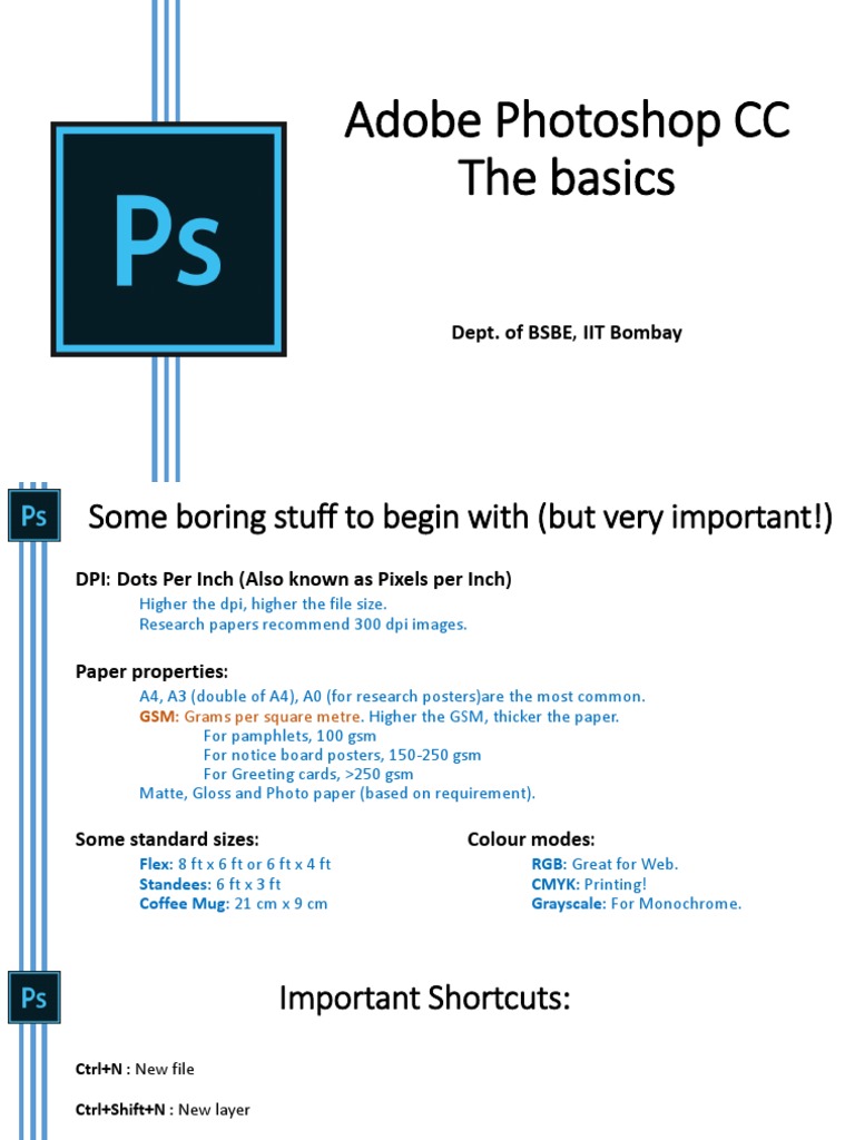 Adobe Photoshop CC The Basics: Dept. of BSBE, IIT Bombay | PDF