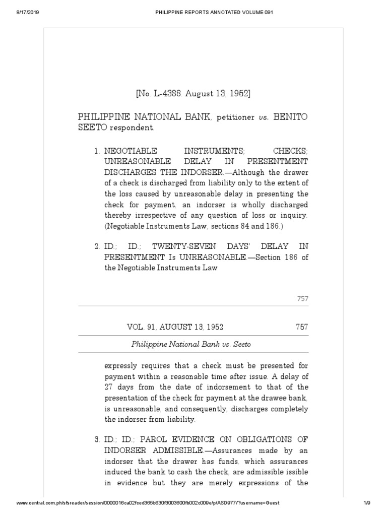(No. L-4388. August 13, 1952) Philippine National Bank, Petitioner vs ...