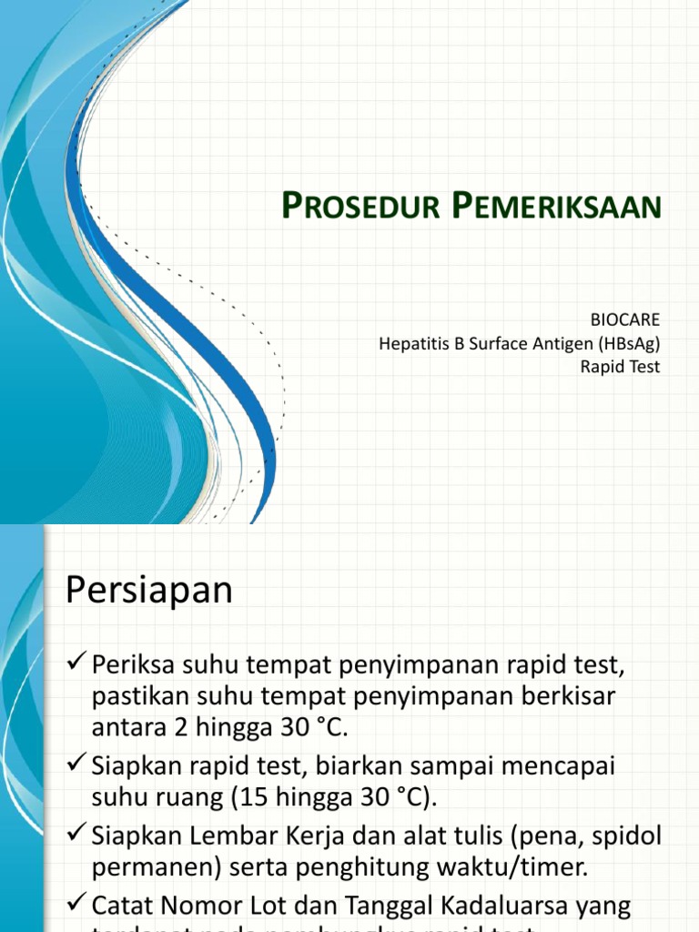 Presentasi Prosedur Pemeriksaan Dengan HBsAg Rapid Test BIOCARE | PDF