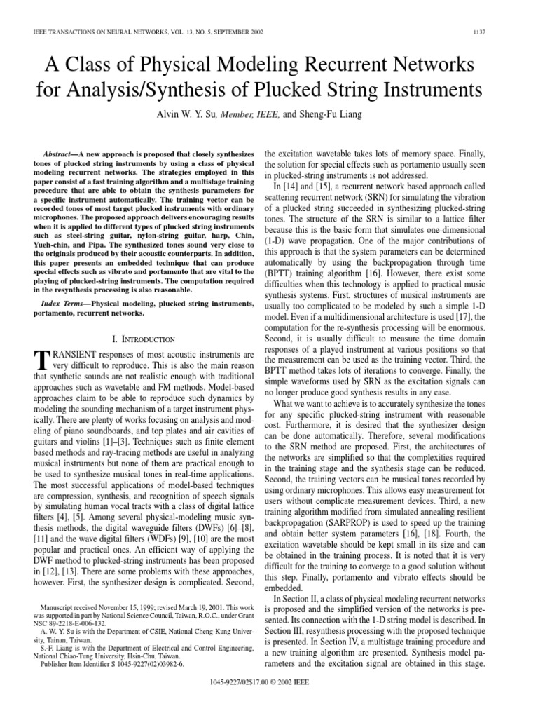 A Class of Physical Modeling Recurrent Networks For Analysis / Synthesis of Plucked String ...