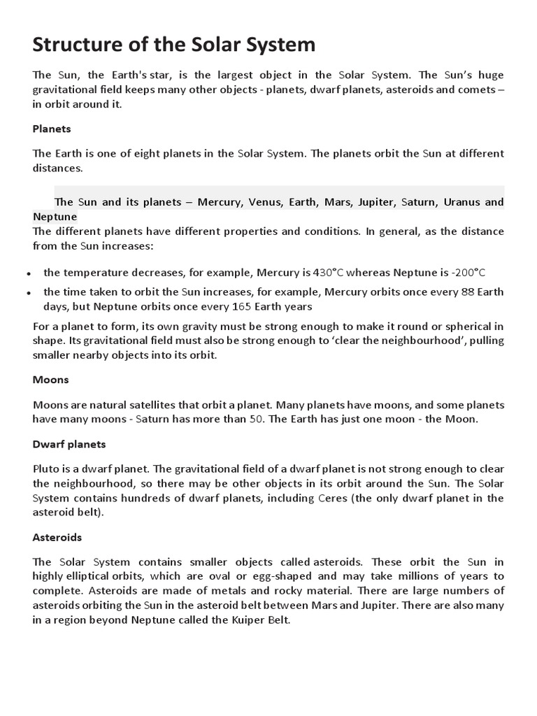Structure of the Solar System Explained | PDF | Natural Satellite | Planets