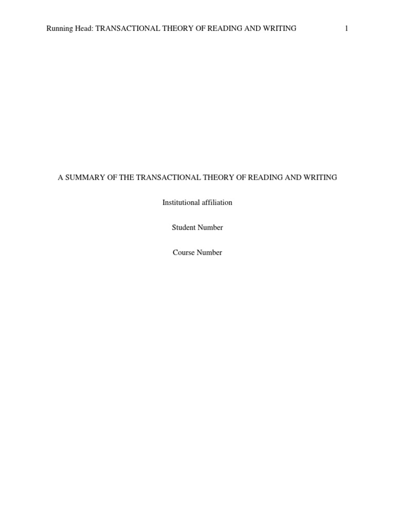 A Summary of The Transactional Theory of Reading and Writing | PDF ...