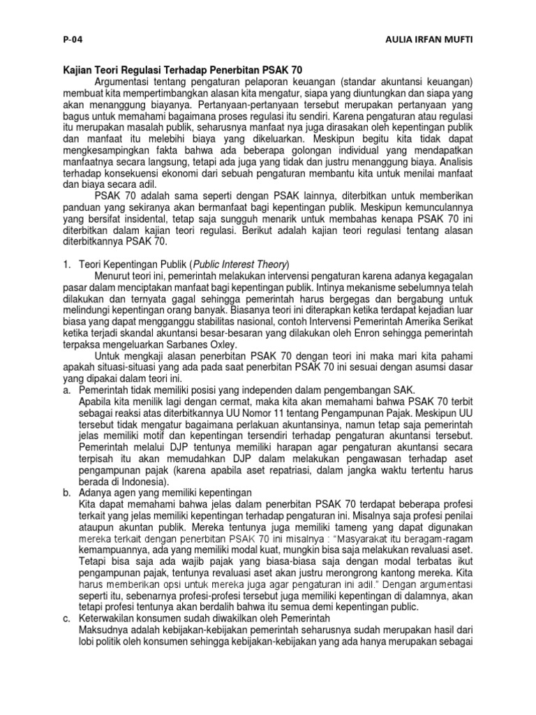 Kajian PSAK 70 dan Teori Regulasi | PDF | Bisnis | Pengelolaan Keuangan ...