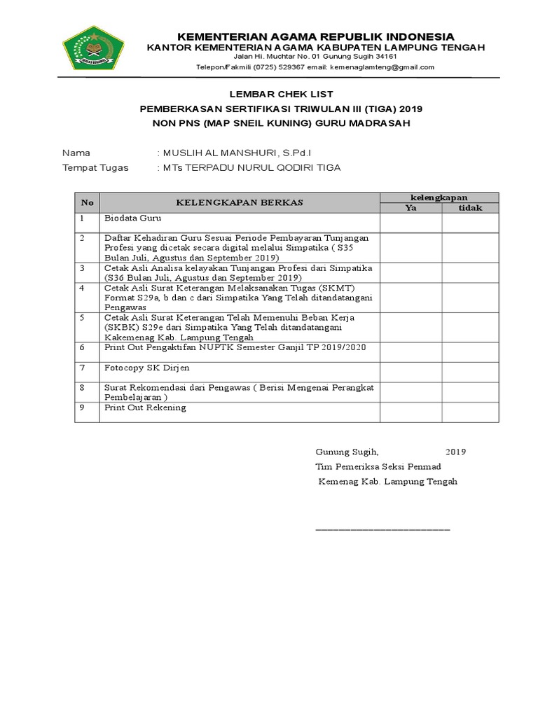 Check List TPG | PDF