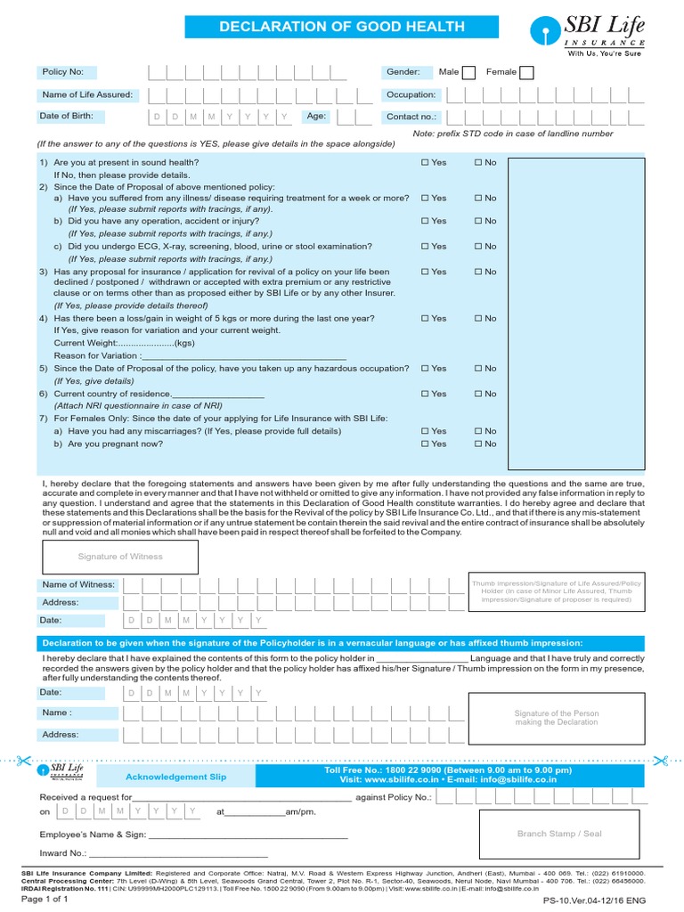 Good Health Declaration Form | PDF | Life Insurance | Insurance