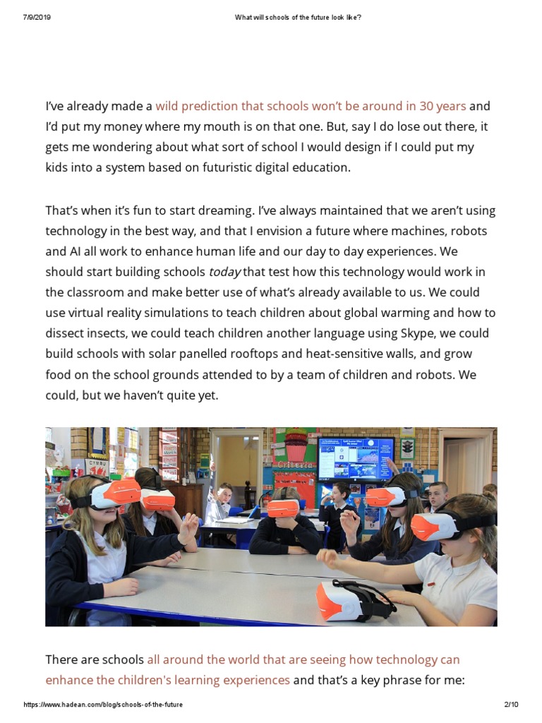 What Will Schools of The Future Look Like | PDF | Classroom | Teachers