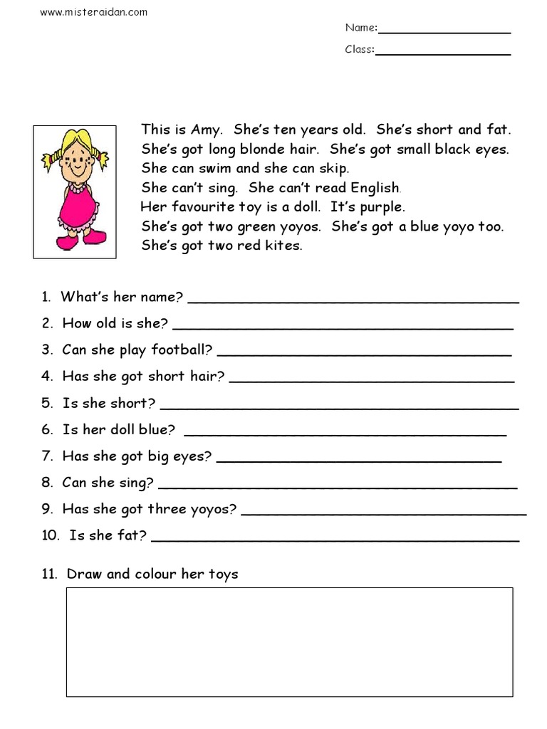 This Is Amy Simple Reading Comprehension Reading Comprehension ...