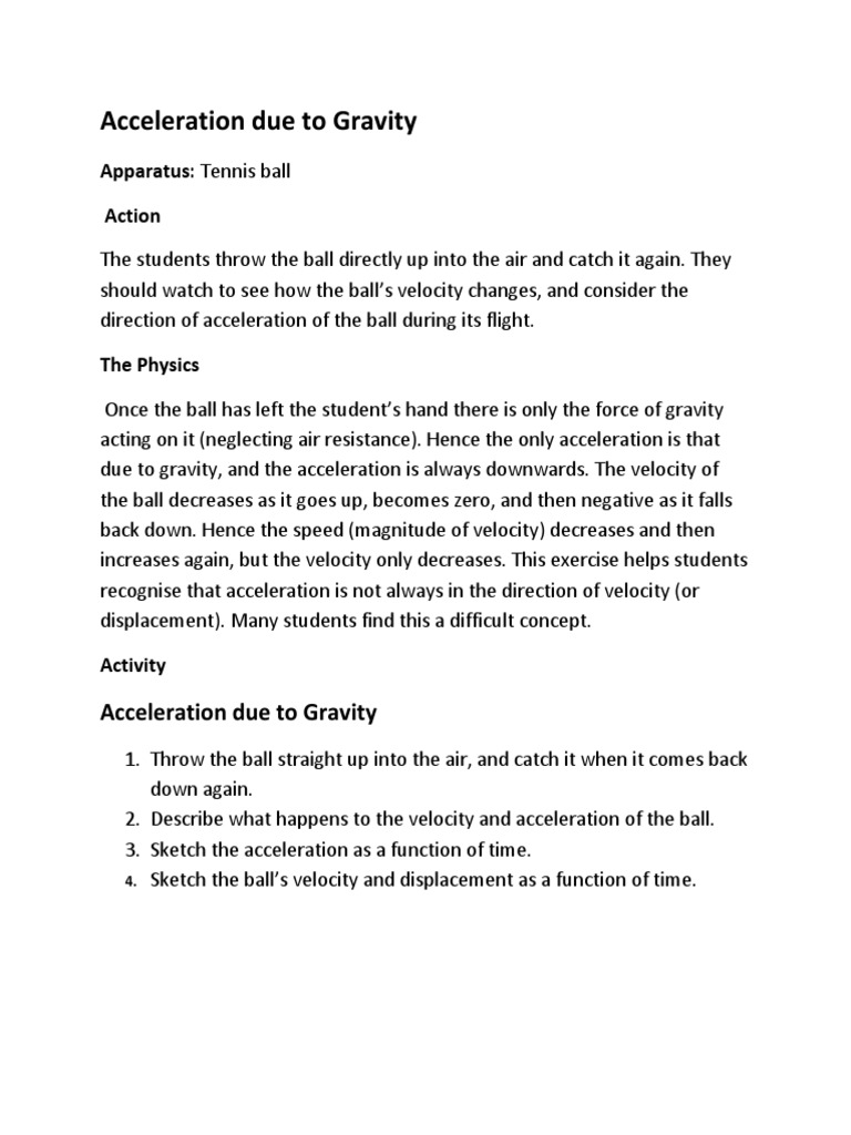 Acceleration Due To Gravity: Apparatus: Tennis Ball | PDF