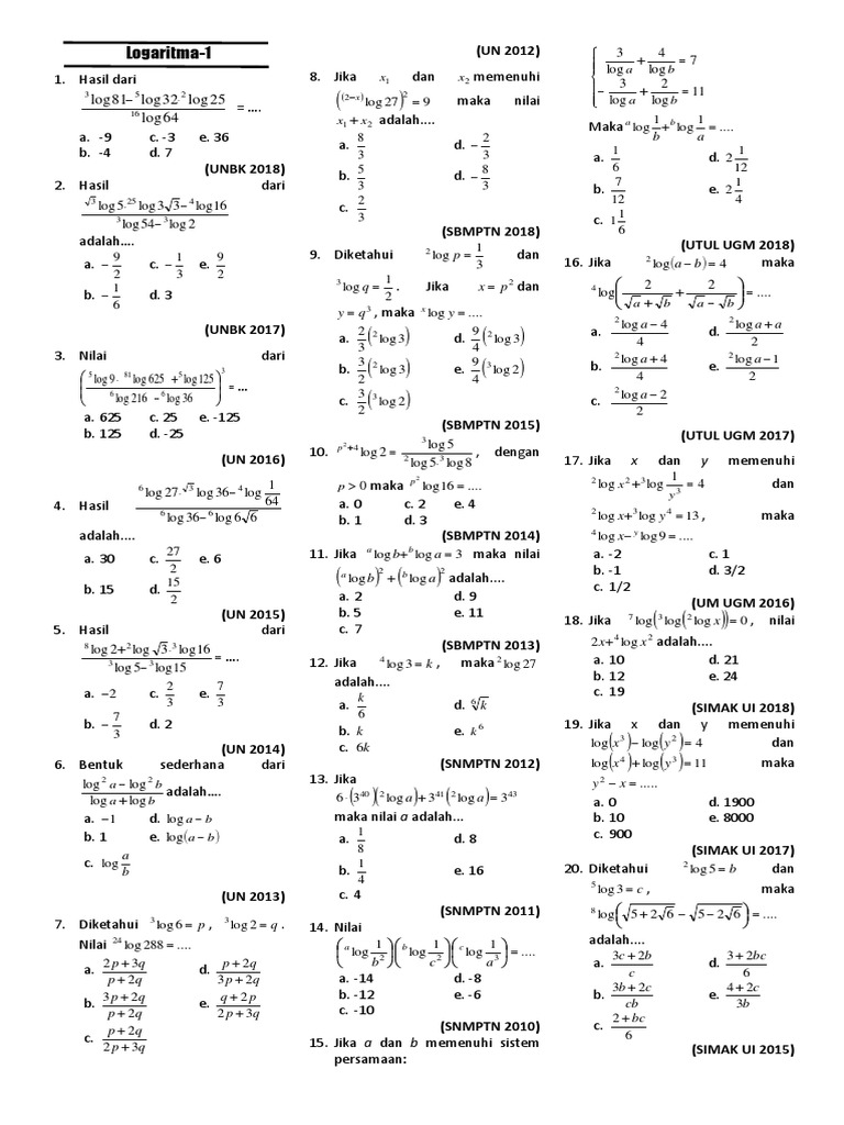Soal Latihan Persamaan Logaritma | PDF