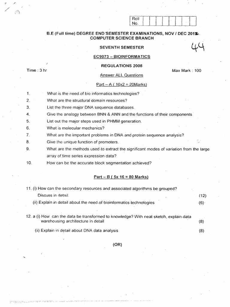 Bioinformatics Anna University Question Paper | PDF | Bioinformatics ... Bioinformatics Anna University Question Paper | PDF | Bioinformatics ...
