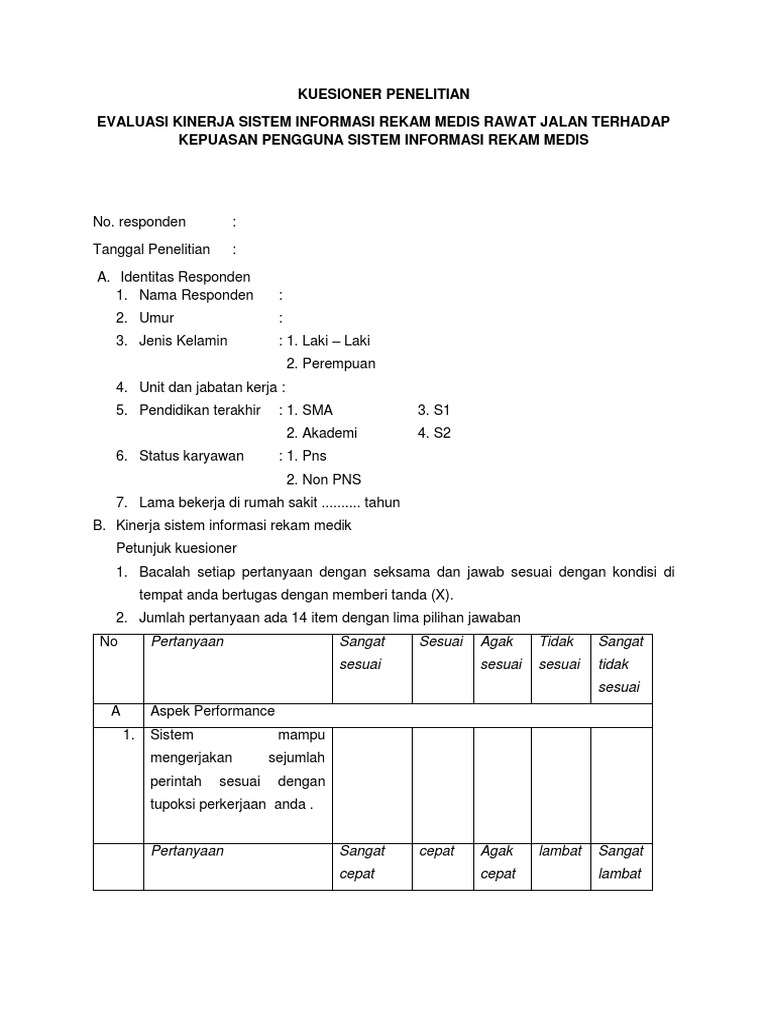 Contoh Kuesioner Validitas Kuesioner | PDF