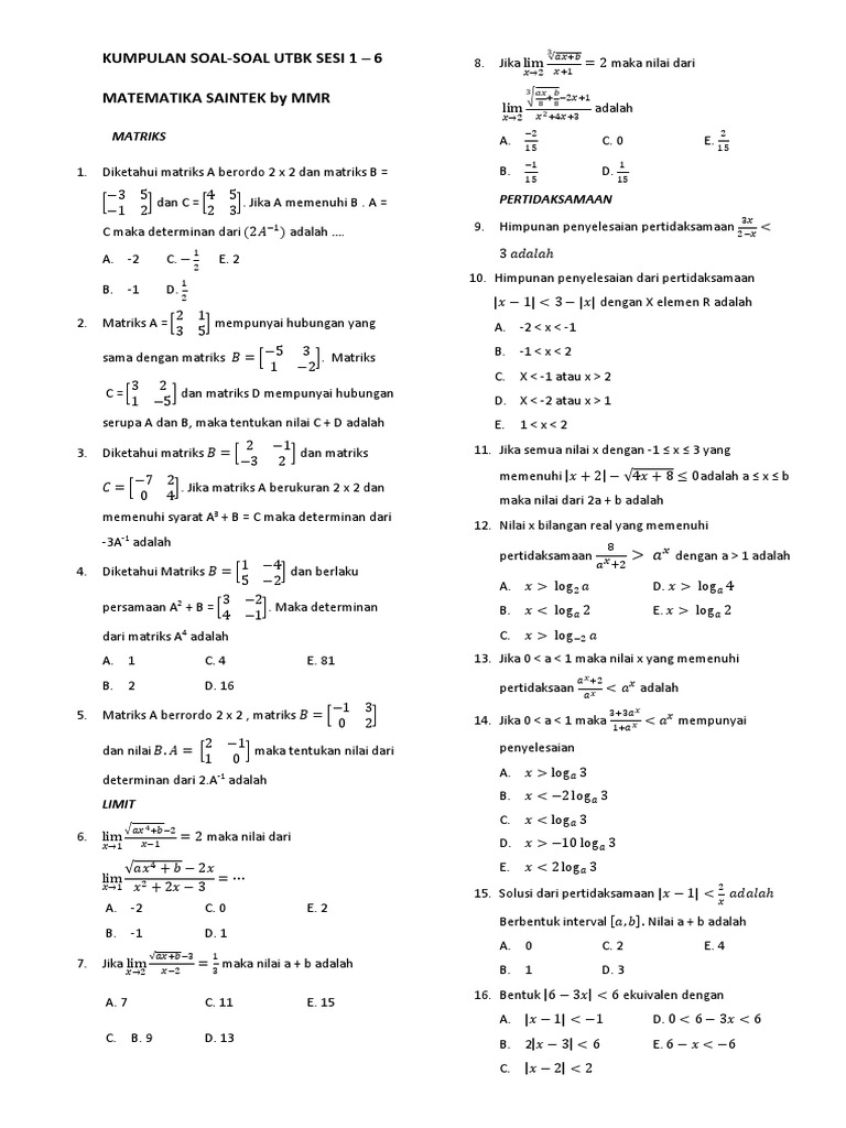 Kumpulan Soal UTBK Mat& Pembahasan | PDF