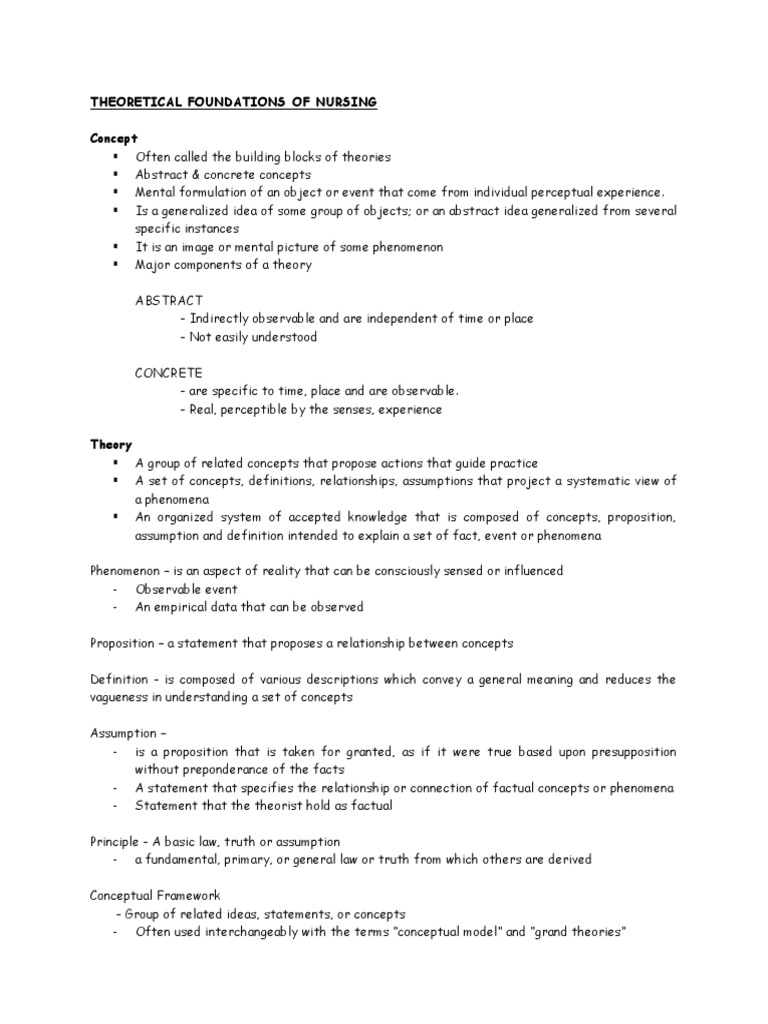 Foundation of Nursing (Midterms Reviewer) | PDF | Theory | Concept