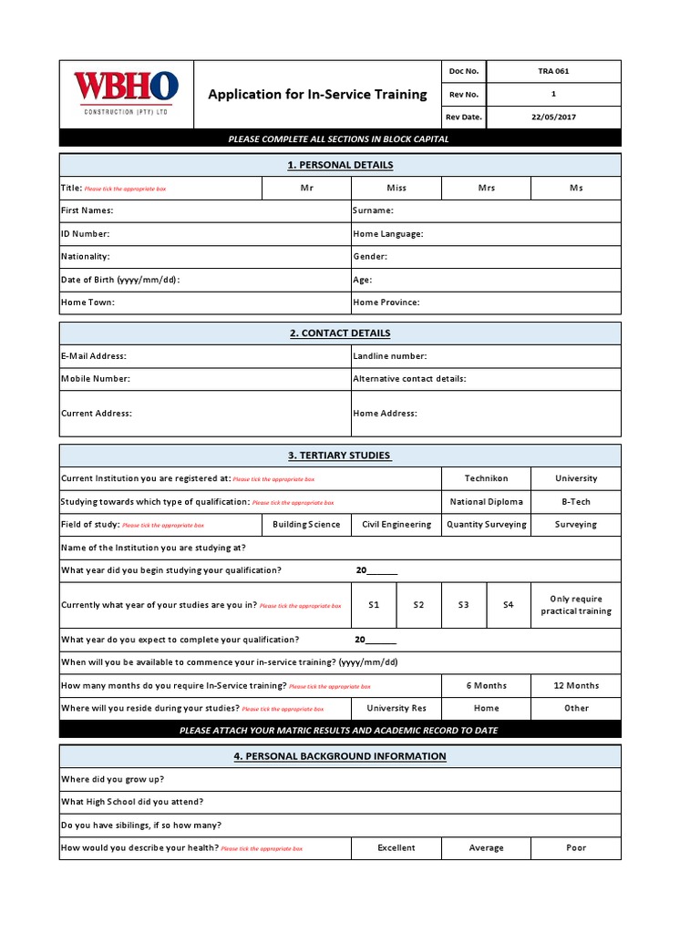 Application For In-Service Training: 1. Personal Details | PDF | Employment