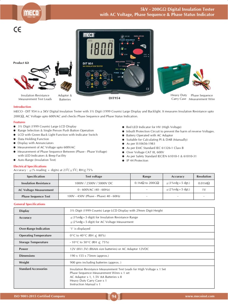 5kv 200gohm Digital Insulation Tester With Ac Voltage Phase Sequence ...