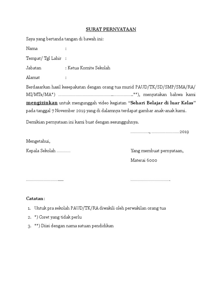Contoh Surat Pernyataan | PDF | Olahraga & Rekreasi