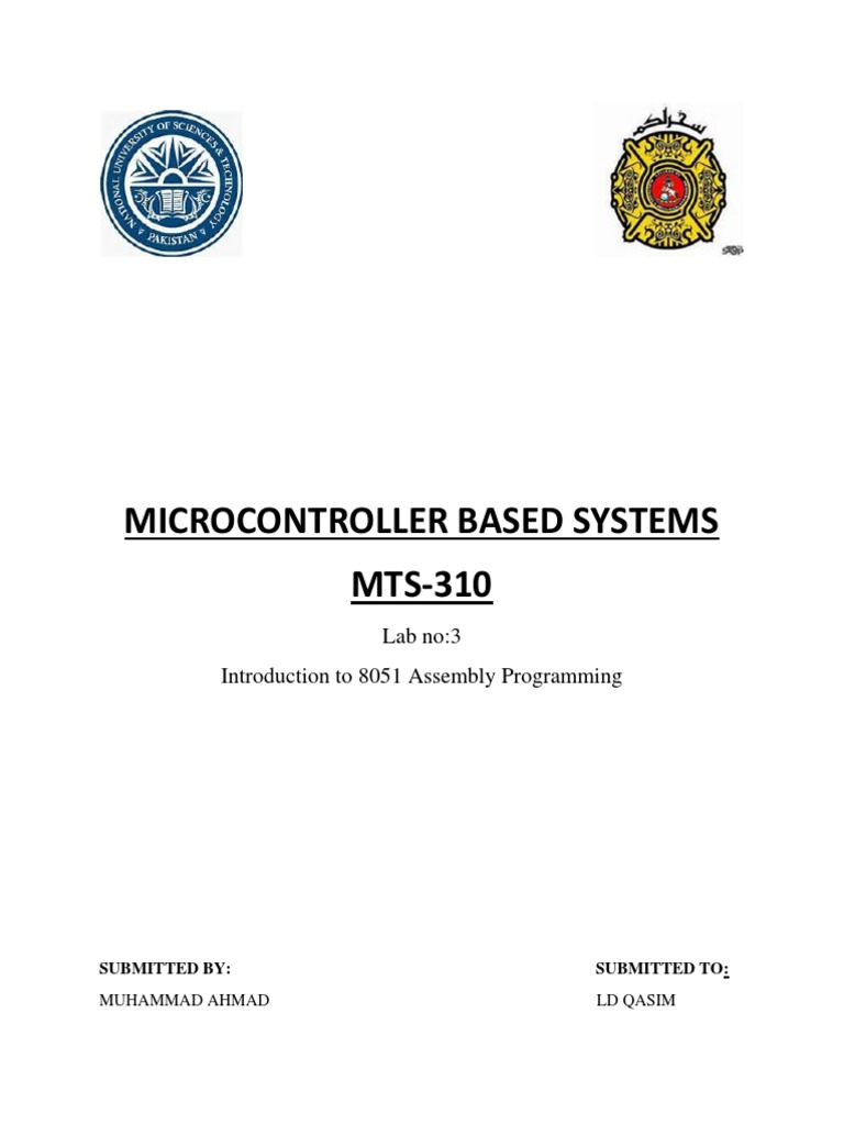 Microcontroller Based Systems MTS-310: Lab No:3 Introduction To 8051 Assembly Programming | PDF ...