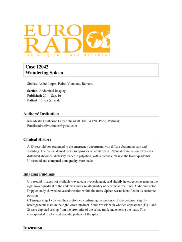 Case 12042 Wandering Spleen: Authors' Institution | PDF | Ct Scan ...
