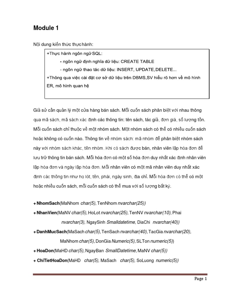 BT He Quan Tri CSDL SQL 2012 Module 1 9 | PDF