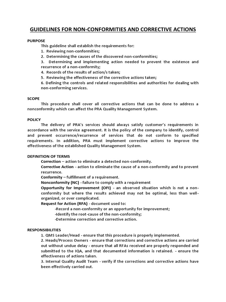 Guidelines For Non-Conformities And Corrective Actions | Business ...