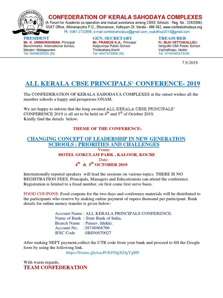 Principals' Conference-Letter To Schools | PDF | Kerala | Financial ...