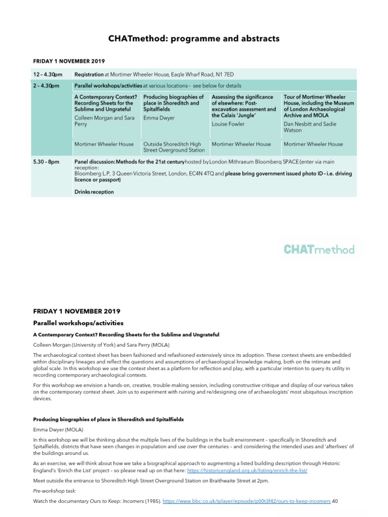 CHAT Method Programme FINAL 311019 | PDF | Archaeology | Museum