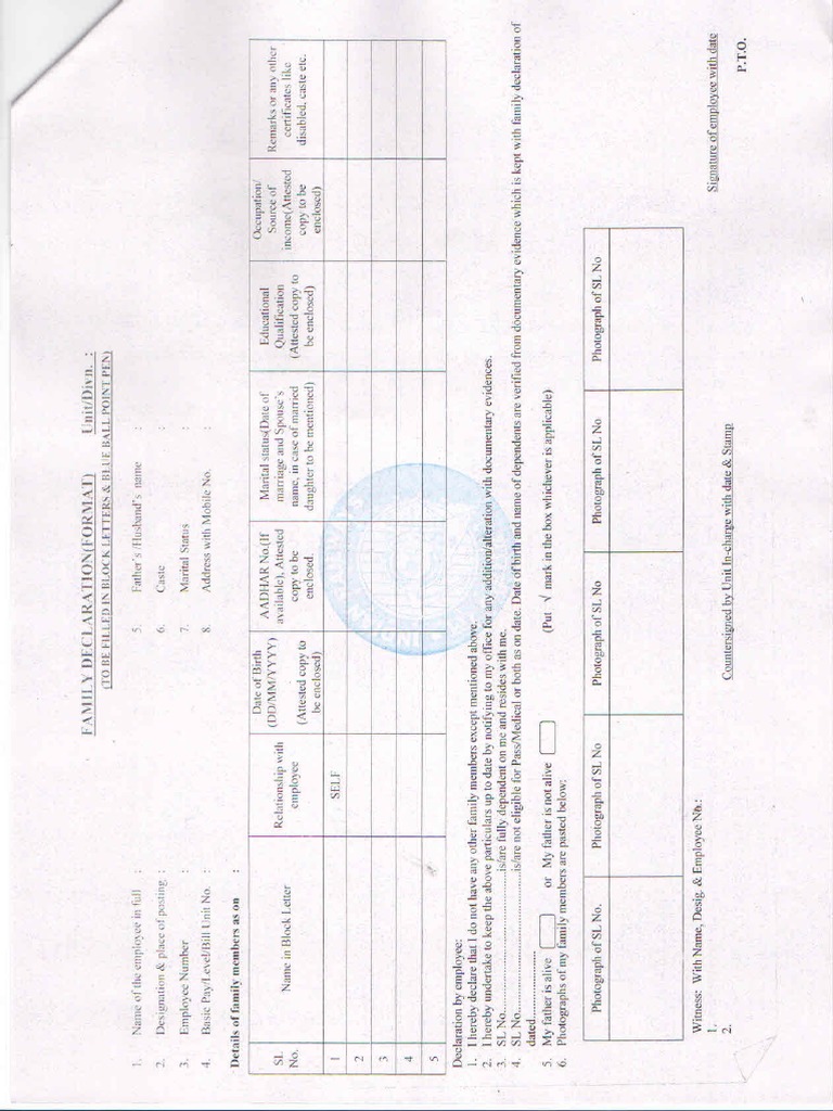 Form 16-Family Declaration