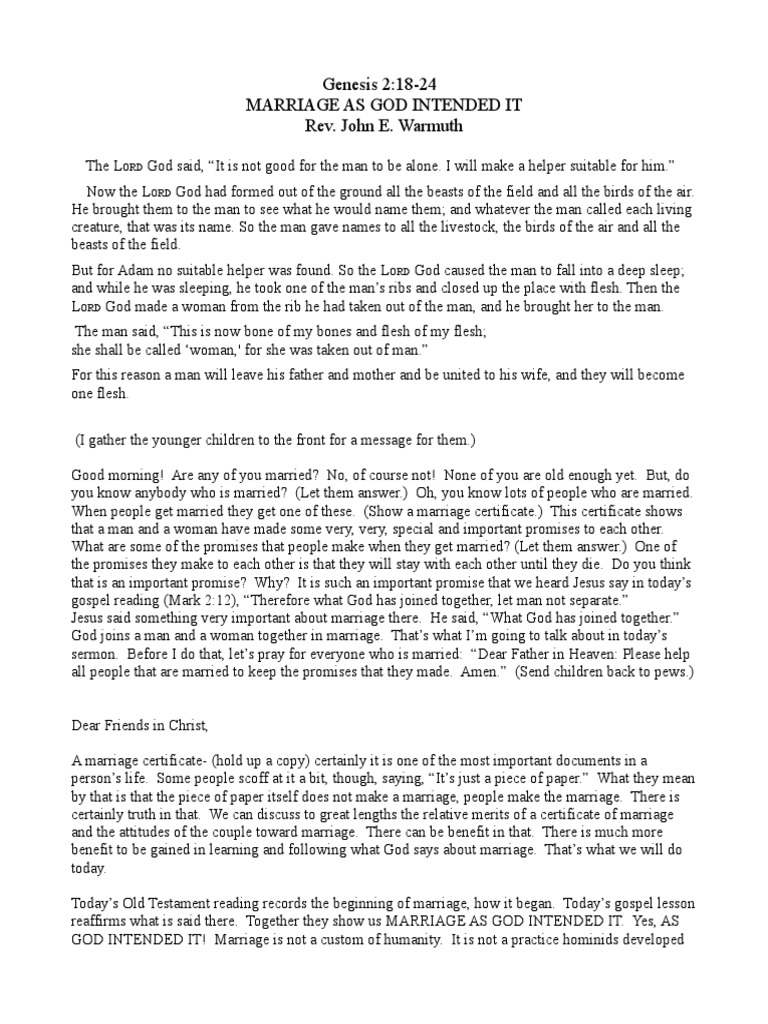 Marriage As God Intended | PDF | Marriage | Adam