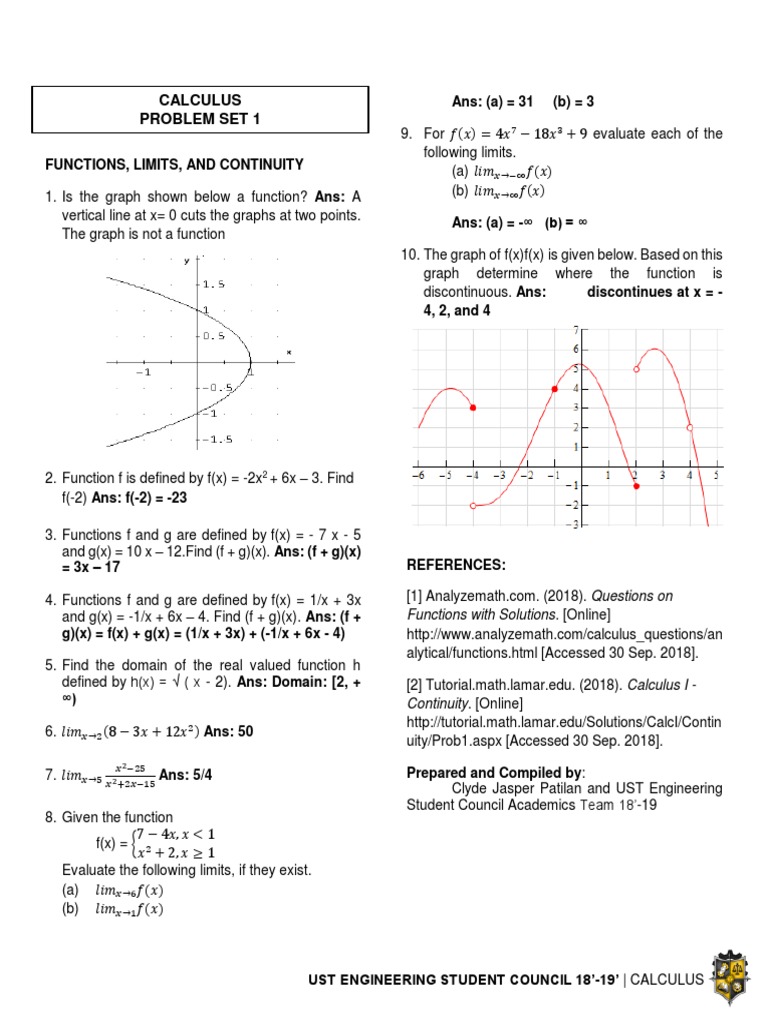 Calculus Problem Set 1: Functions With Solutions. (Online) | PDF ...