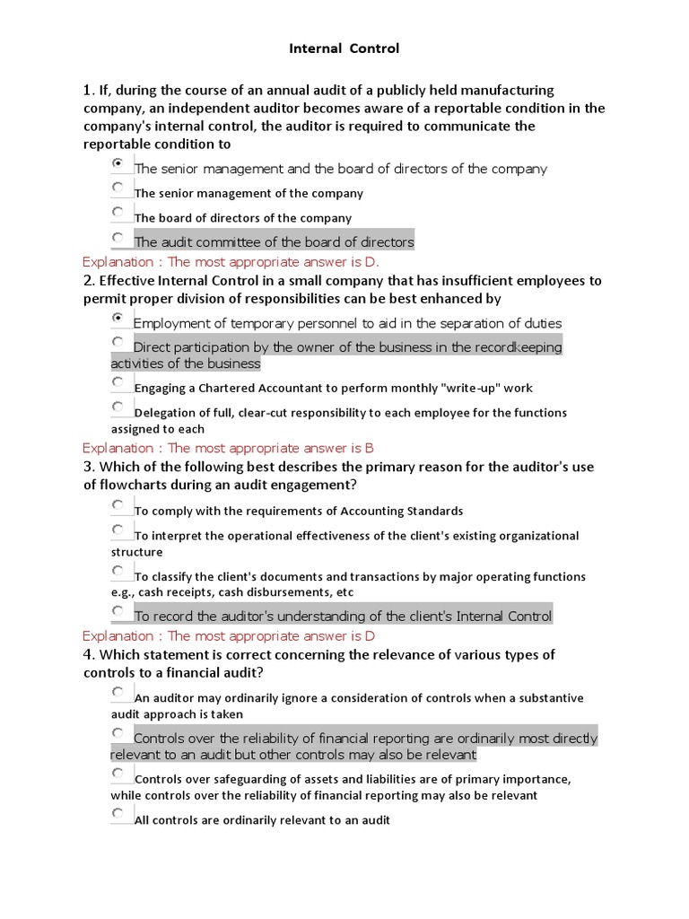 Internal Control | PDF | Internal Control | Financial Audit